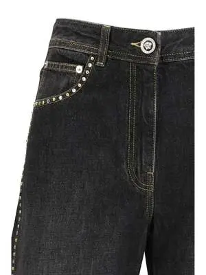 Versace Embellished Straight Leg Jeans - Black