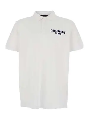 Dsquared2 White Polo Shirt With Classic Collar And Logo Lettering On The Front In Cotton