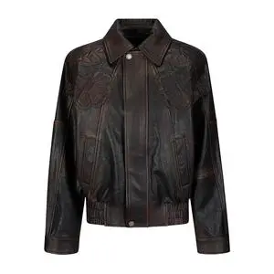 GOLDEN GOOSE Leather Appliqued Bomber Jacket - Black