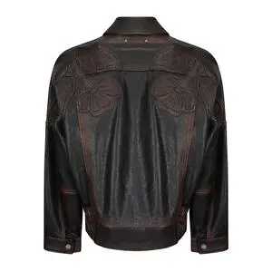 GOLDEN GOOSE Leather Appliqued Bomber Jacket - Black