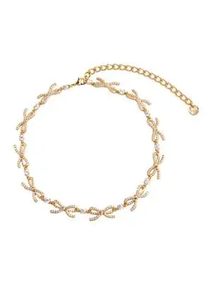 SELF-PORTRAIT SELF-PORTRAIT Metallic Bow And Crystal Embellished Necklace In Gold Tone Multicolor