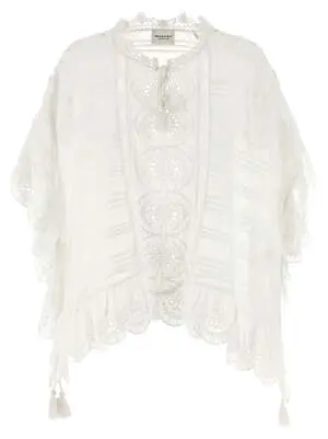 Isabel Marant Étoile Payton' Lace Insert Cotton Top - White
