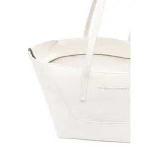 Brunello Cucinelli Grained Leather Tote Bag - Cream