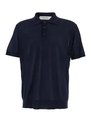 GOLDEN GOOSE Blue Polo Shirt With Classic Collar And Short Sleeves In Wool - Multicolor