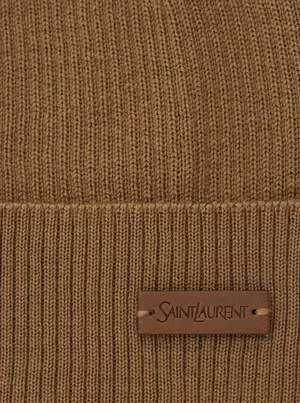 Saint Laurent Wool Knit Beanie With Logo Patch - Multicolor