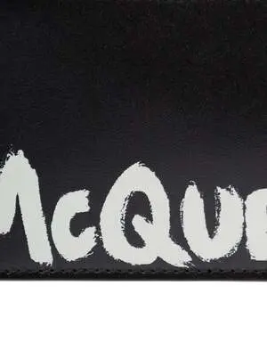 Alexander McQueen Black Card-holder With Contrasting Graffiti Logo In Smooth Leather