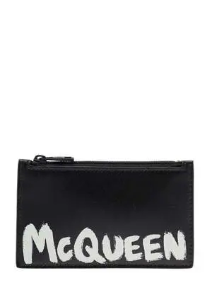 Alexander McQueen Black Card-holder With Contrasting Graffiti Logo In Smooth Leather - Multicolor
