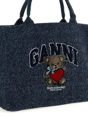 GANNI Xxl Bear Shopping Bag In Tweed Denim Cotton - Blue