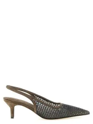 Brunello Cucinelli City" Mesh Slingback With Precious Net Embroidery
