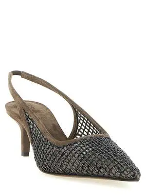 Brunello Cucinelli City" Mesh Slingback With Precious Net Embroidery