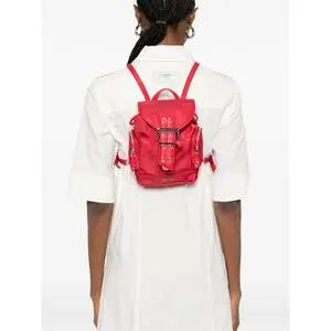 GANNI Leather And Nylon Backpack With Silver-tone Hardware - Red