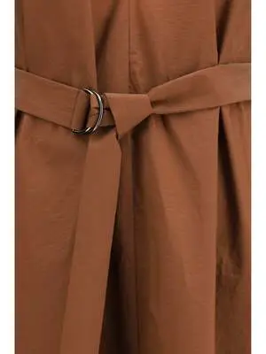 Brunello Cucinelli Cotton Poplin Dress With Embellished Shoulder Detail - Brown