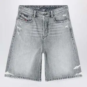 DIESEL® Grey Wash Distressed Denim Bermuda Shorts - Gray