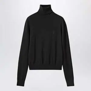 Gucci Wool Turtleneck With Embroidered Crest - Black