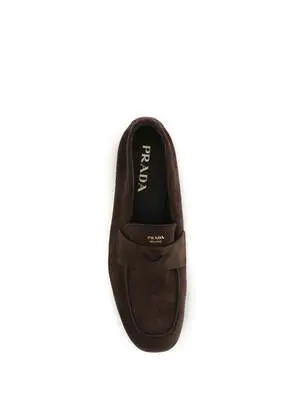 Prada Suede Loafers With Logo Detailing - Brown