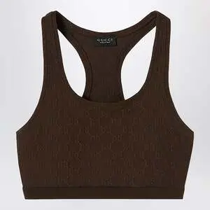 Gucci Gg Jacquard Jersey Cropped Top - Brown