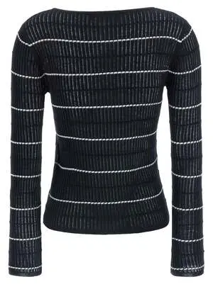 Max Mara Flat Ribbed Wool And Silk Sweater With Contrast Stripes