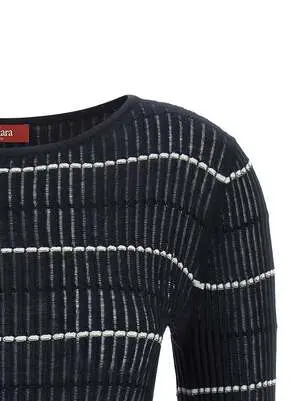 Max Mara Flat Ribbed Wool And Silk Sweater With Contrast Stripes
