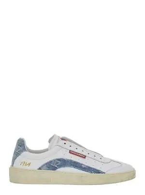 Dsquared2 Low Top Sneakers With Denim Inserts And Distressed Leather - Multicolor