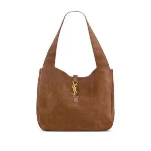 Saint Laurent Suede Tote Bag With Cassandre Logo Plaque - Brown