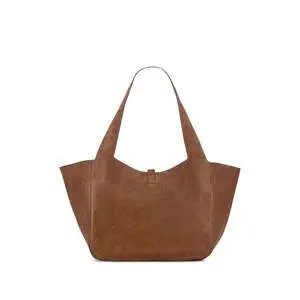 Saint Laurent Suede Tote Bag With Cassandre Logo Plaque - Brown