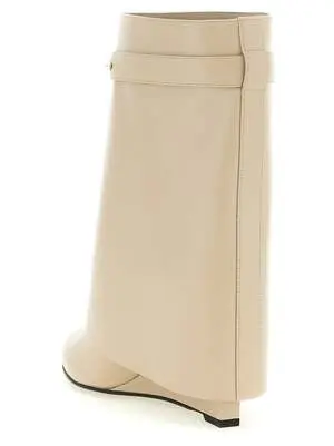 Givenchy Shark Pinch Calf Leather Pointed Toe Wedge Ankle Boots - Cream
