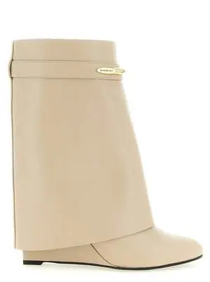 Givenchy GIVENCHY Shark Pinch Calf Leather Pointed Toe Wedge Ankle Boots Cream