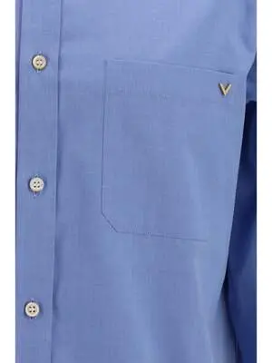 Valentino Garavani Lightweight Cotton Shirt With Vgold - Blue