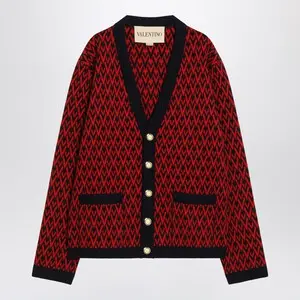 Valentino Garavani Jacquard Patterned Virgin Wool Cardigan - Blue