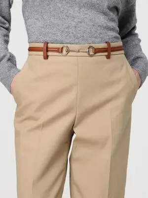 Gucci Beige Cotton Pants With Belt Detail