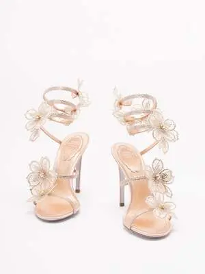 Rene Caovilla Embellished Strappy High Heel Sandals With Floral Detailing