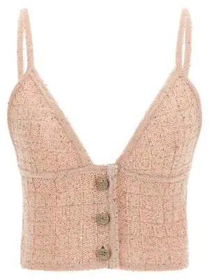 Alessandra Rich Sequin Embellished Knit Crop Top - Pink