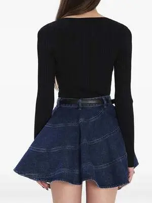 SELF-PORTRAIT Lace Trimmed Ribbed Knit Top