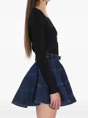 SELF-PORTRAIT Lace Trimmed Ribbed Knit Top - Multicolor