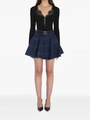 SELF-PORTRAIT Lace Trimmed Ribbed Knit Top - Multicolor