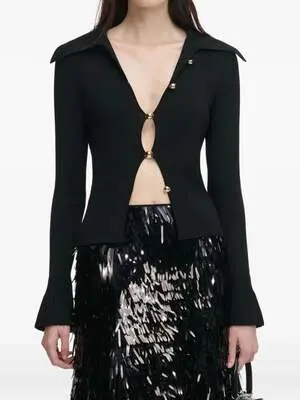 SELF-PORTRAIT Ribbed Button-front Knit Top