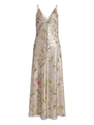 Alberta Ferretti Sequined Floral Maxi Dress