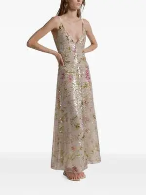 Alberta Ferretti Sequined Floral Maxi Dress