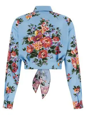 Dolce & Gabbana Mazzo Di Fiori' Print Cotton Cropped Shirt - Blue
