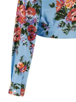Dolce & Gabbana Mazzo Di Fiori' Print Cotton Cropped Shirt - Blue