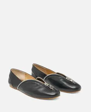 JW Anderson Black Leather Zip Ballerina Flats