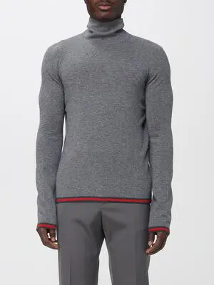 Gucci Cashmere Turtleneck Sweater With Striped Cuffs - Gray