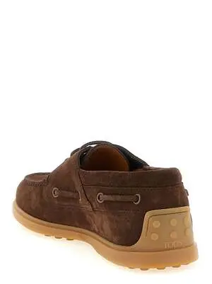 TOD'S Suede Boat Shoe With Embossed Logo