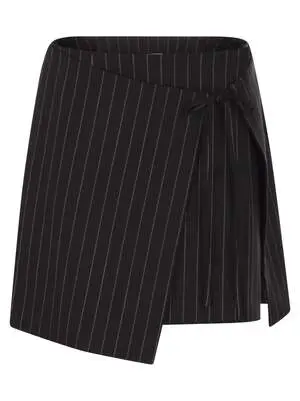 Sportmax Pinstriped Gabardine Mini Skirt With Wrap-over Front - Black