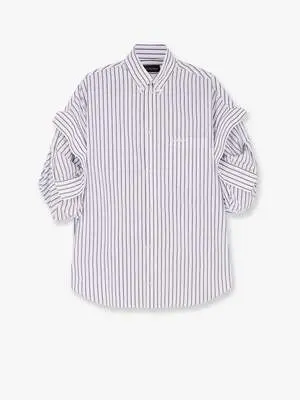 Balenciaga Striped Cotton Shirt With Tucked Sleeves