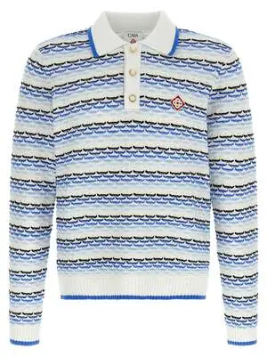 Casablanca Tuck Stitch Long Sleeve' Polo Shirt - Blue