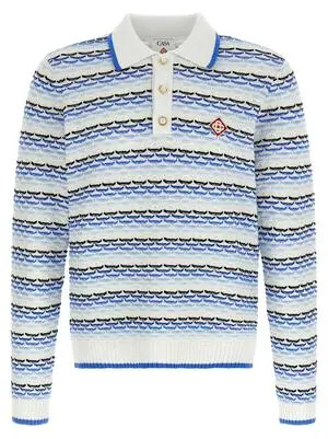 Casablanca Tuck Stitch Long Sleeve' Polo Shirt - Blue