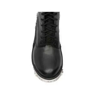 Balenciaga Leather Lace-up Combat Boots With Silver-tone Hardware