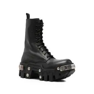 Balenciaga Leather Lace-up Combat Boots With Silver-tone Hardware