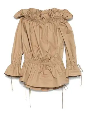 Saint Laurent Off-shoulder Cotton Dress With Ruffle Detail